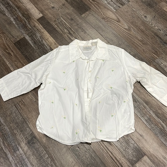 Basic Editions | Tops | Basic Editions Button Up Shirt With Embroidered Flowers | Poshmark